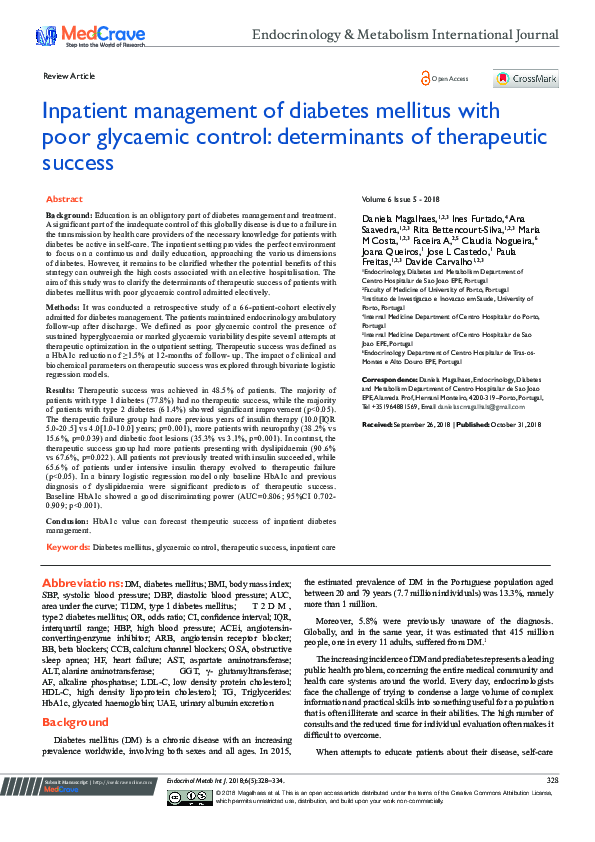 Pdf Inpatient Management Of Diabetes Mellitus With Poor Glycaemic Control Determinants Of