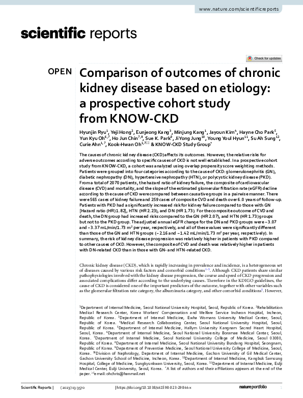 (PDF) Comparison of outcomes of chronic kidney disease based on ...