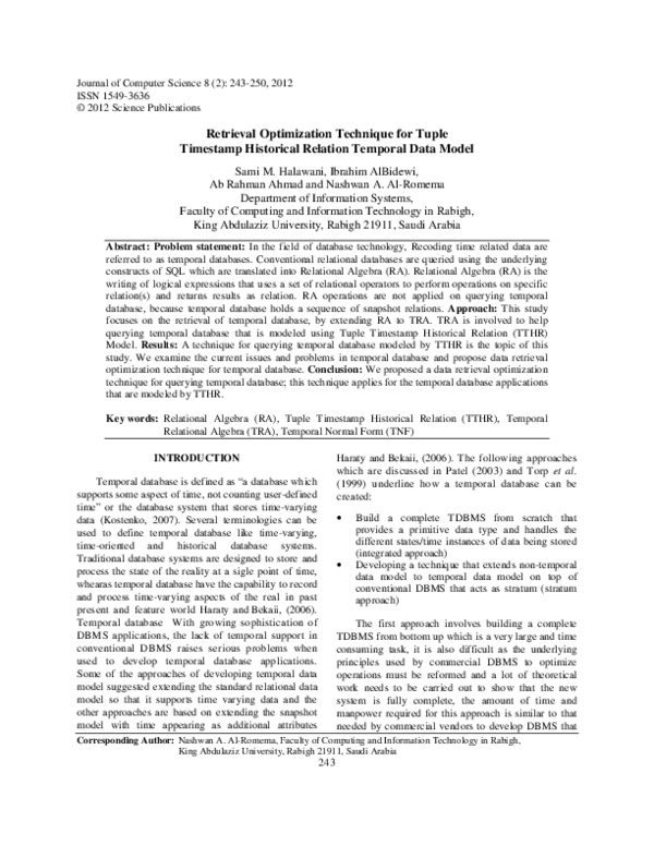 (PDF) Retrieval Optimization Technique for Tuple Timestamp Historical ...