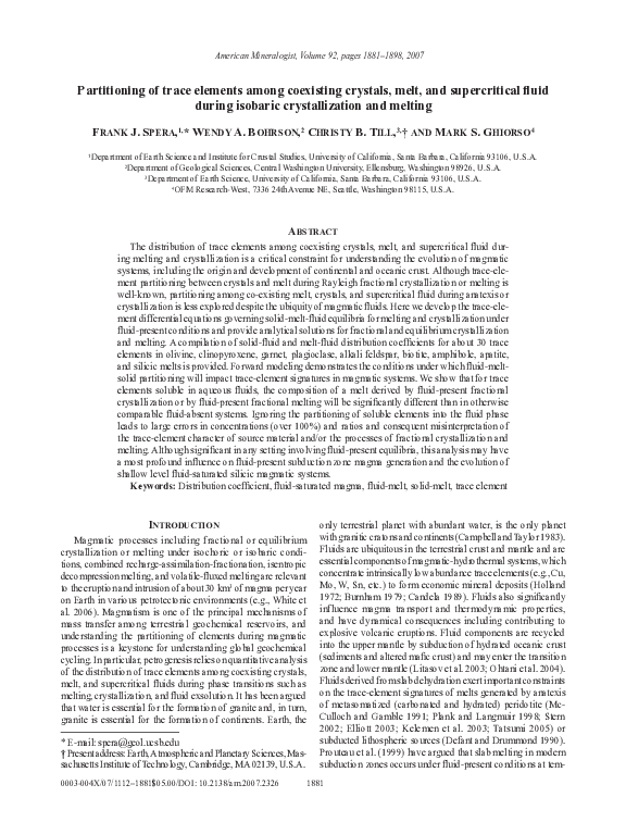 (PDF) Partitioning of trace elements among coexisting crystals, melt, and supercritical fluid ...