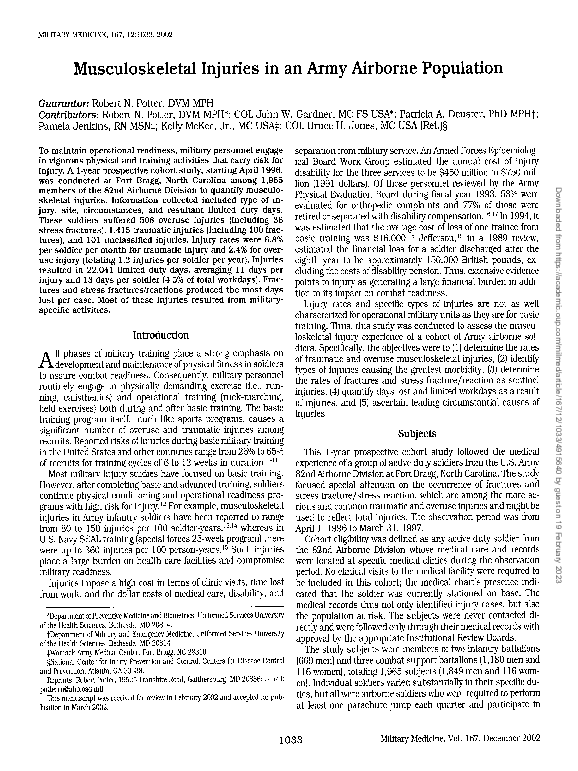 (PDF) Musculoskeletal Injuries in an Army Airborne Population