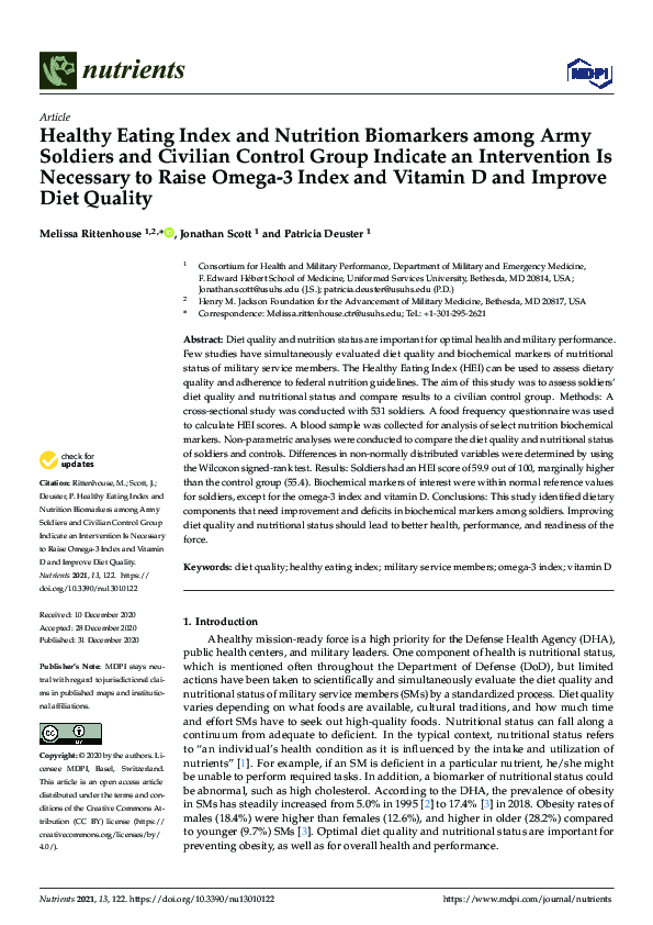 (PDF) Healthy Eating Index and Nutrition Biomarkers among Army Soldiers ...