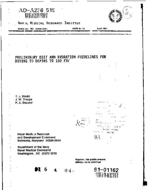 (PDF) Preliminary Diet and Hydration Guidelines for Diving to Depths to ...