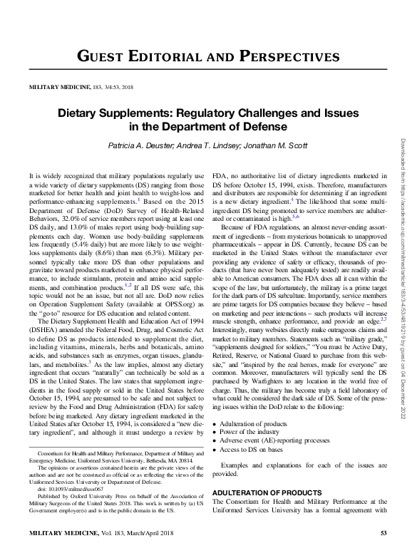 (PDF) Dietary Supplements: Regulatory Challenges and Issues in the ...