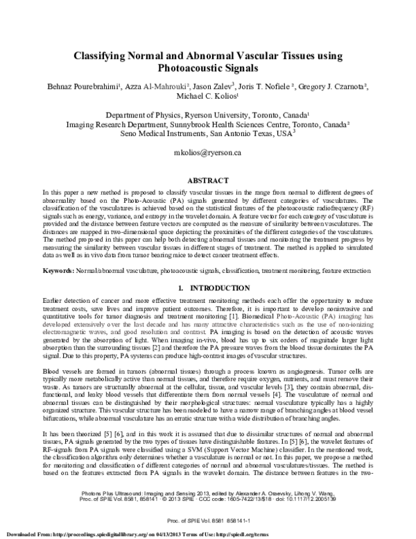 (PDF) Classifying normal and abnormal vascular tissues using photoacoustic signals