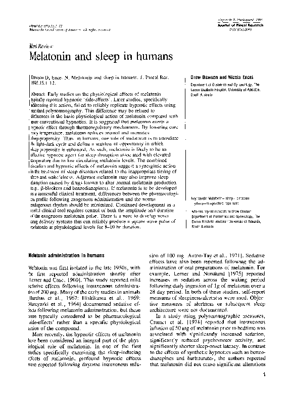 Pdf Melatonin And Sleep In Humans