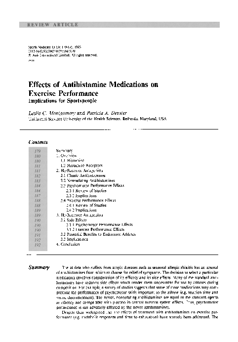 (PDF) Effects of Antihistamine Medications on Exercise Performance