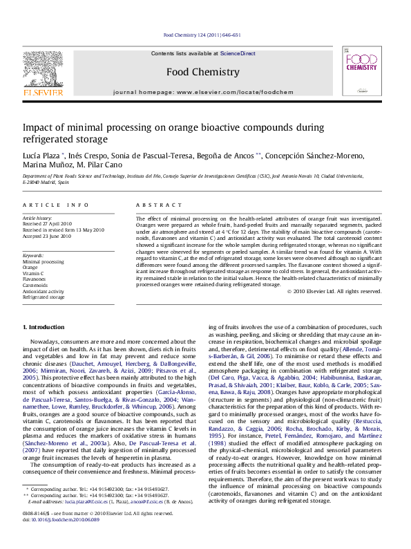 (PDF) Impact of minimal processing on orange bioactive compounds during ...