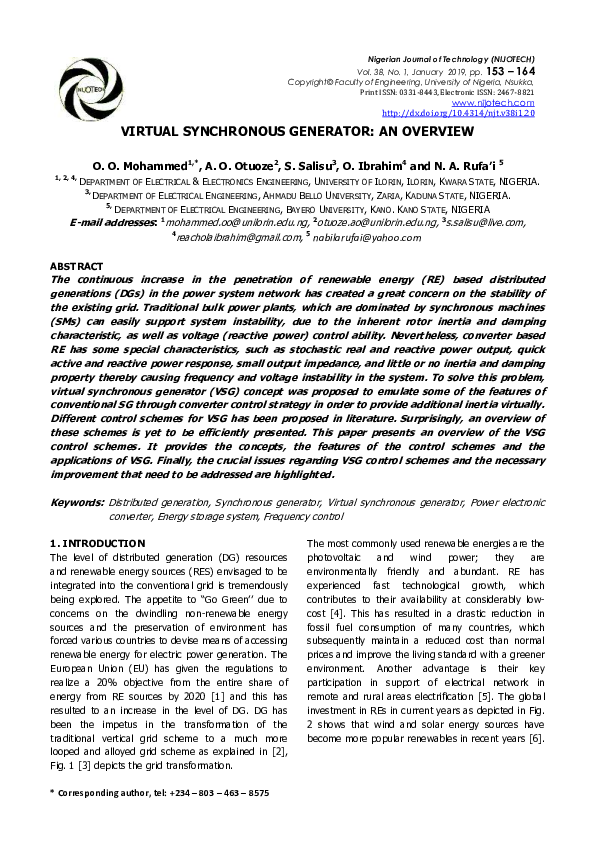 (PDF) Virtual synchronous generator: an overview