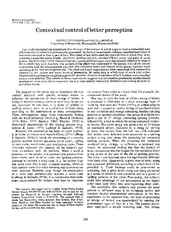 (PDF) Contextual control of letter perception