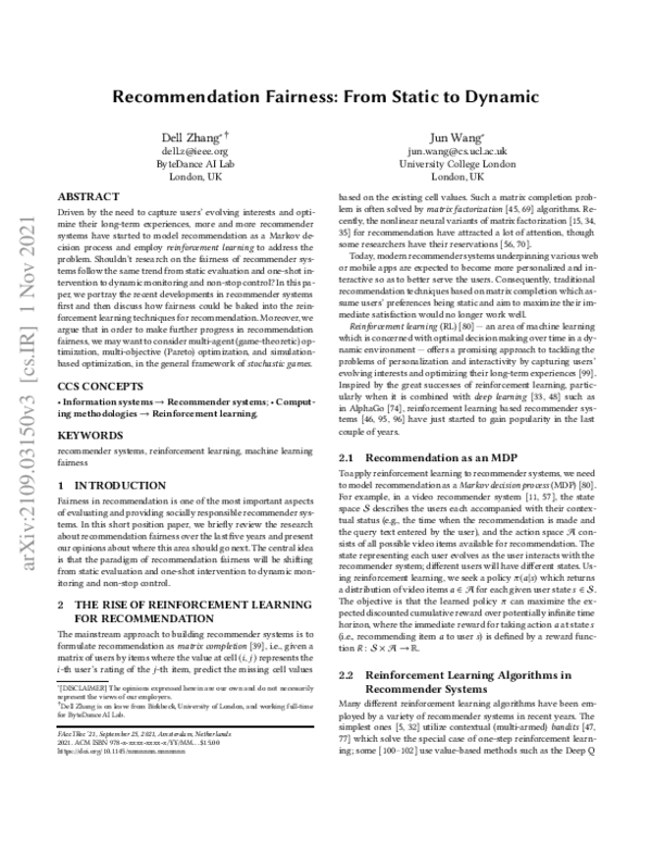 (PDF) Recommendation Fairness: From Static to Dynamic
