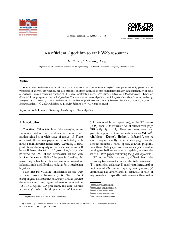 (PDF) An efficient algorithm to rank Web resources