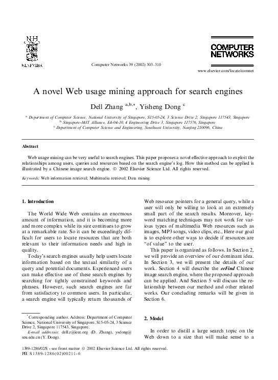Pdf A Novel Web Usage Mining Approach For Search Engines