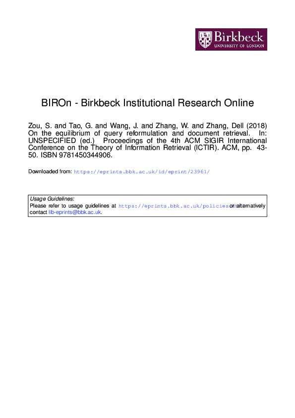 (PDF) On the Equilibrium of Query Reformulation and Document Retrieval