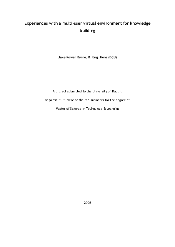 Pdf Experiences With A Multi User Virtual Environment For Knowledge Building