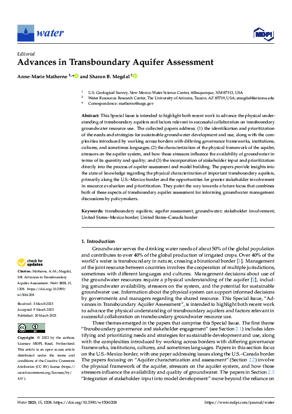 (PDF) Advances in Transboundary Aquifer Assessment