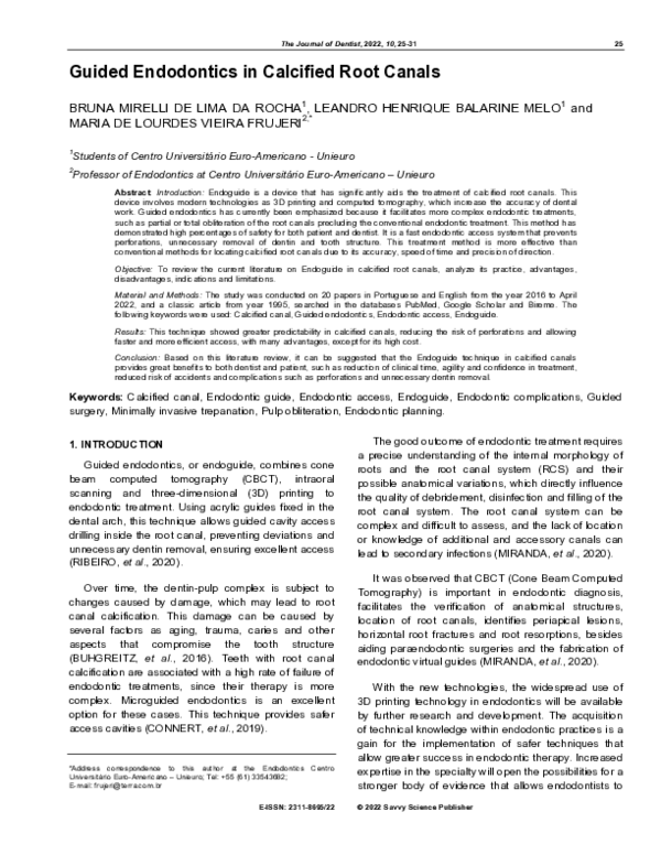 (PDF) Guided Endodontics in Calcified Root Canals