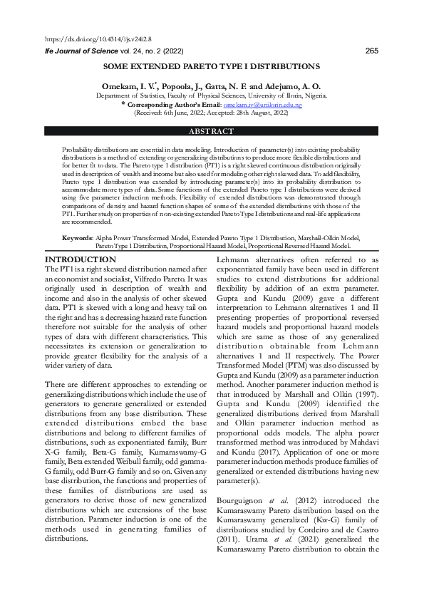 Pdf Some Extended Pareto Type I Distributions