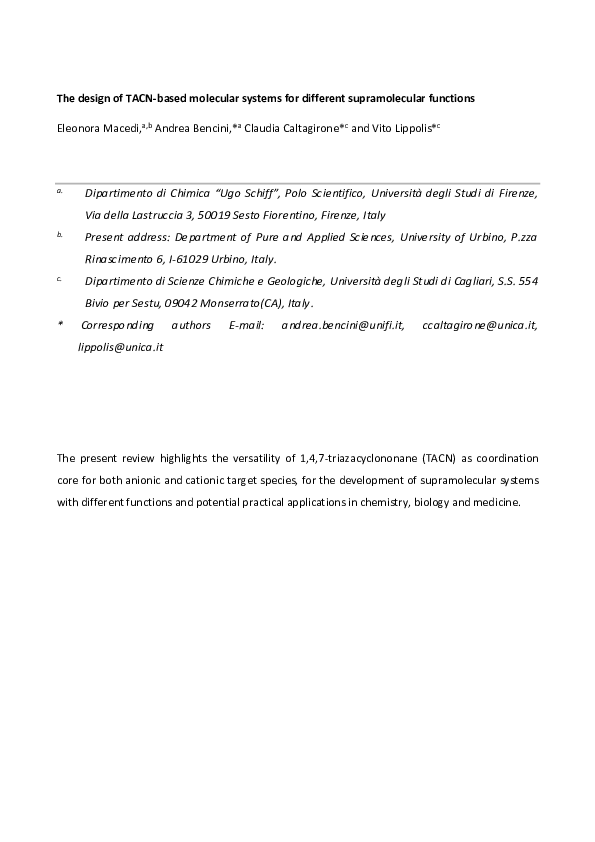 (PDF) The design of TACN-based molecular systems for different ...