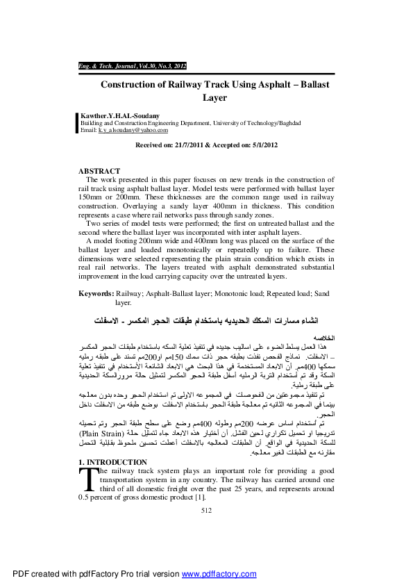 (PDF) Construction of Railway Track Using Asphalt - Ballast Layer