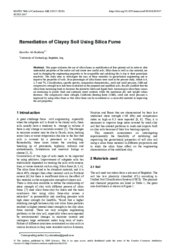 (PDF) Remediation of Clayey Soil Using Silica Fume