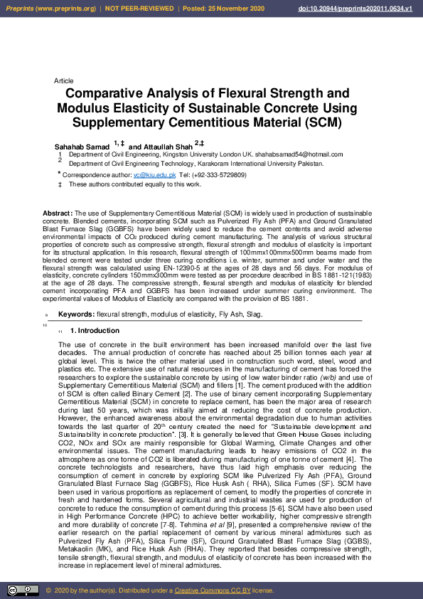 (PDF) Comparative Analysis of Flexural Strength and Modulus Elasticity of Sustainable Concrete ...