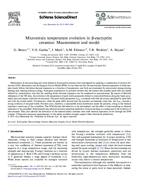 (PDF) Microstrain temperature evolution in β-eucryptite ceramics ...