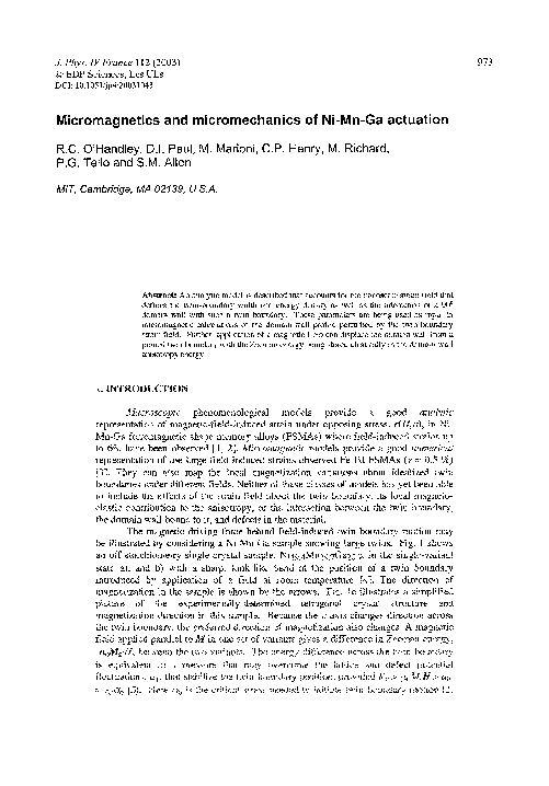 (PDF) Micromagnetics and micromechanics of Ni-Mn-Ga actuation