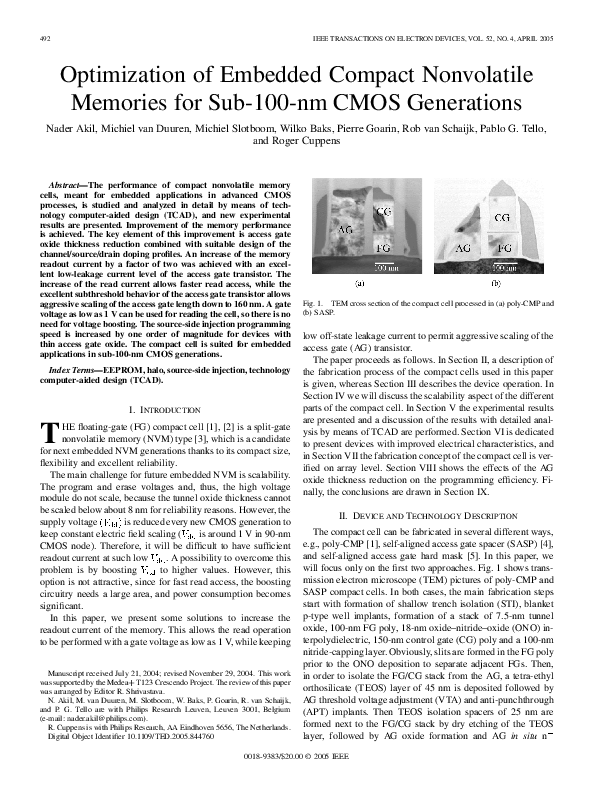 (PDF) Optimization of Embedded Compact Nonvolatile Memories for Sub-100-nm CMOS Generations