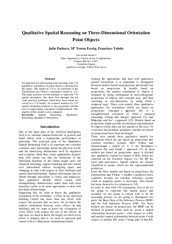 (PDF) Qualitative spatial reasoning on three-dimensional orientation point objects