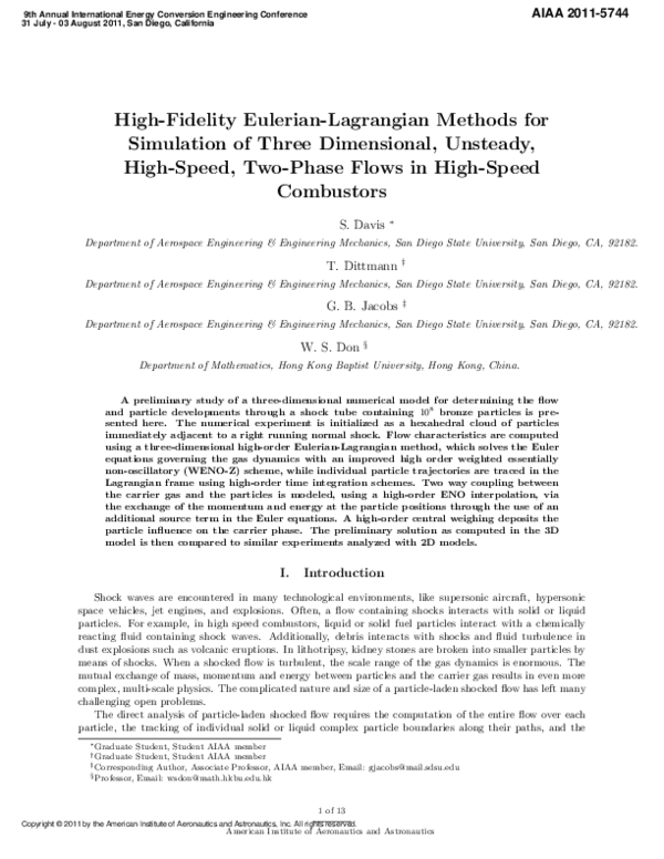 (PDF) High-Fidelity Eulerian-Lagrangian Methods for Simulation of Three Dimensional, Unsteady ...