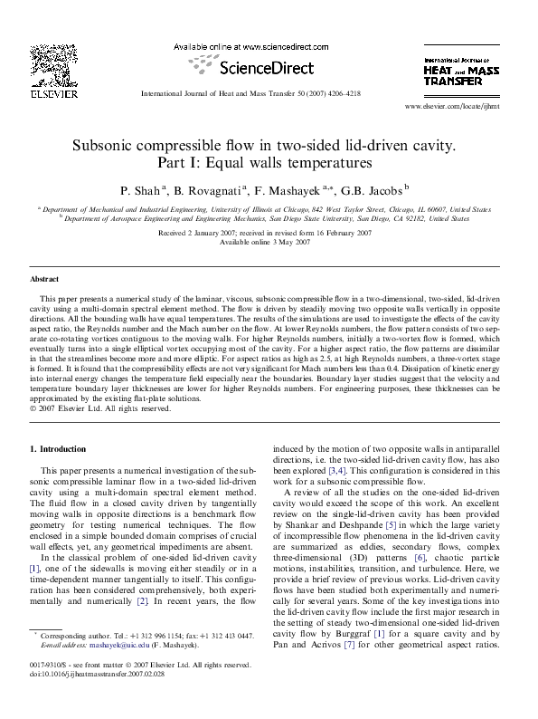 (PDF) Subsonic compressible flow in two-sided lid-driven cavity. Part I ...