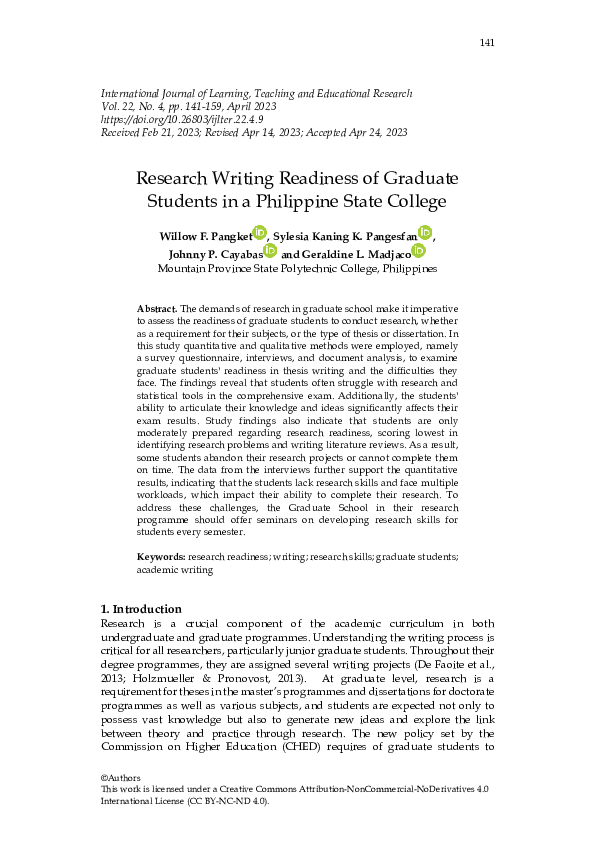 (PDF) Research Writing Readiness of Graduate Students in a Philippine ...