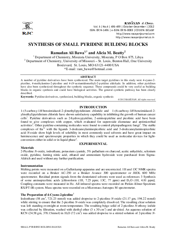 (PDF) Synthesis of Small Pyridine Building Blocks