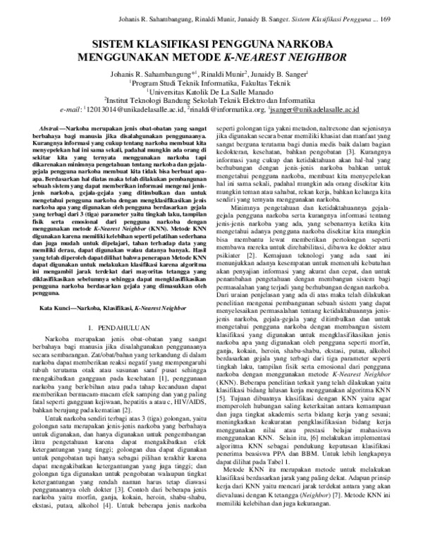 (PDF) Sistem Klasifikasi Pengguna Narkoba Menggunakan Metode K-Nearest ...