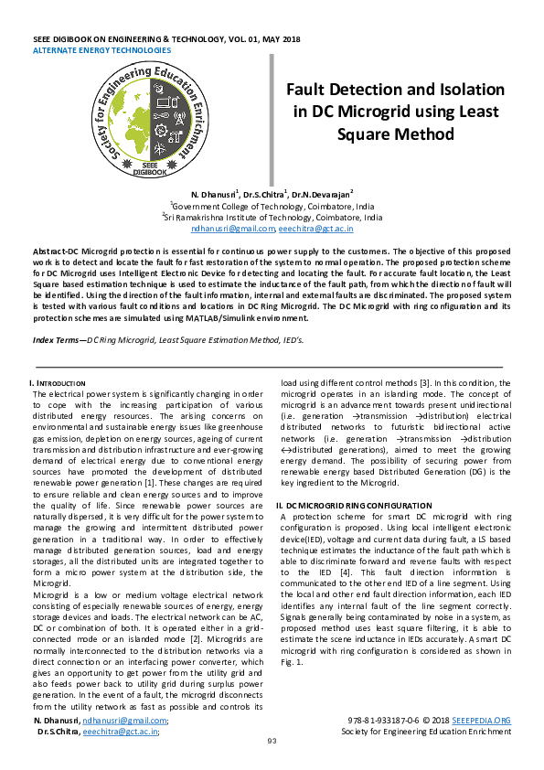 Pdf Fault Detection And Isolation In Dc Microgrid Using Least Square