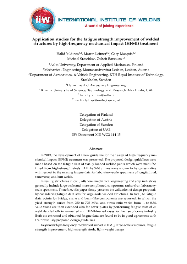 (PDF) Application studies for fatigue strength improvement of welded ...