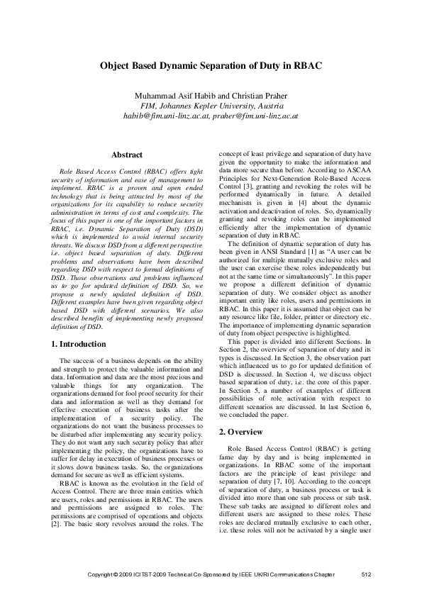 (PDF) Object based dynamic separation of duty in RBAC