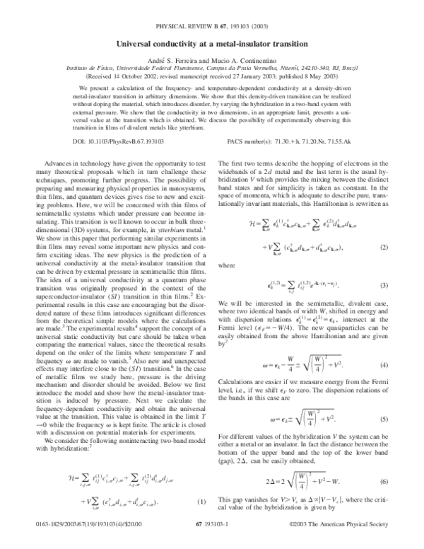 (PDF) Universal conductivity at a metal-insulator transition