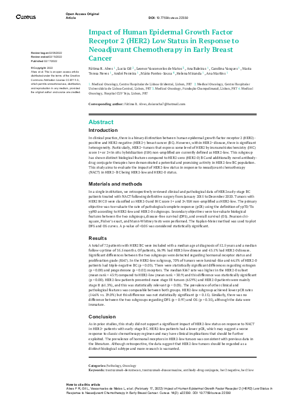 (PDF) Impact of Human Epidermal Growth Factor Receptor 2 (HER2) Low Status in Response to ...