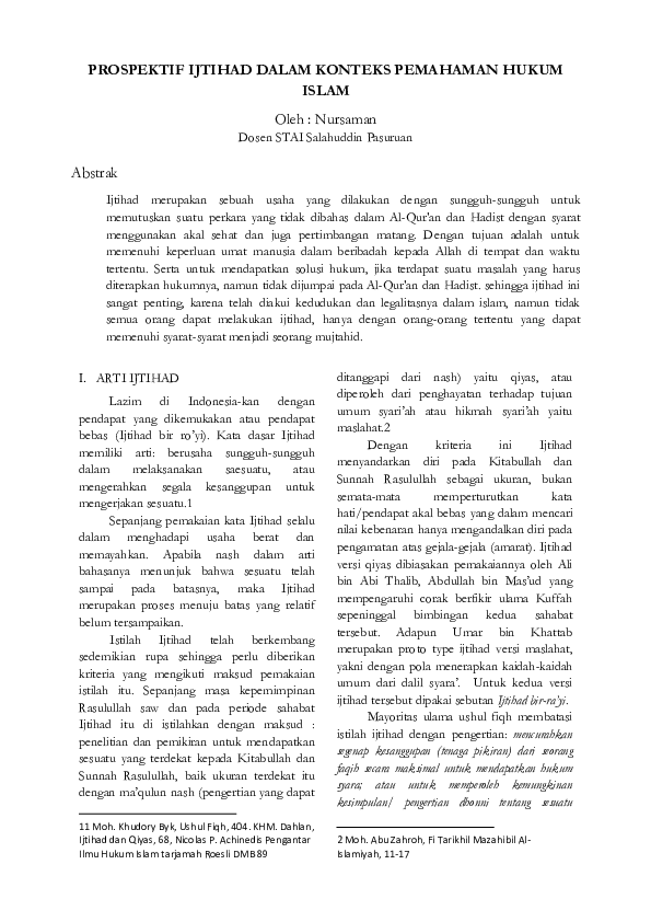 (PDF) Prospektif Ijtihad Dalam Konteks Pemahaman Hukum Islam