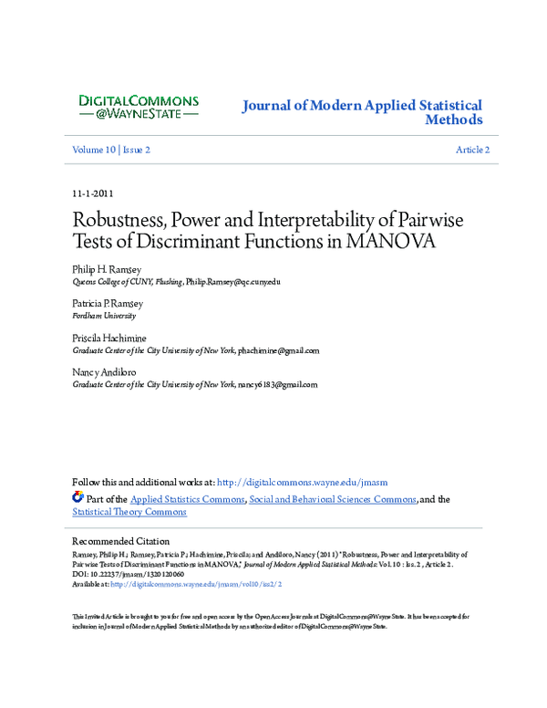 (PDF) Invited Article Robustness, Power and Interpretability of ...