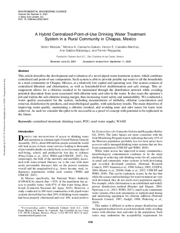 (PDF) A Hybrid Centralized-Point-of-Use Drinking Water Treatment System ...