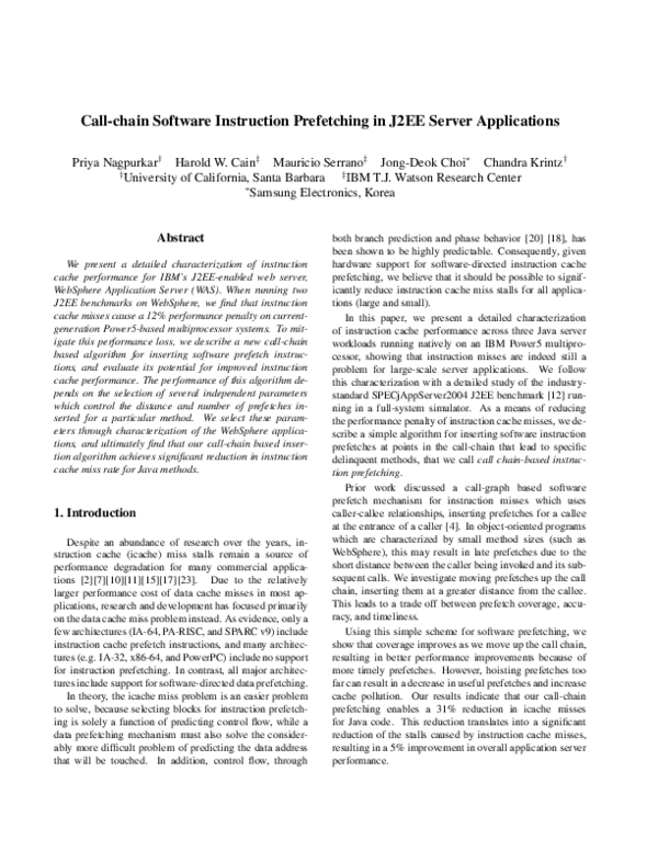 (PDF) Call-chain Software Instruction Prefetching in J2EE Server ...