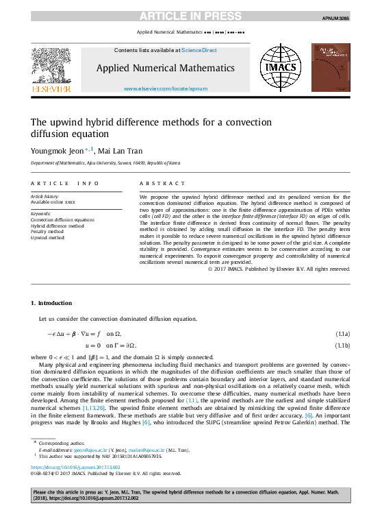 (PDF) The upwind hybrid difference methods for a convection diffusion equation