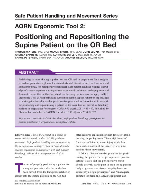 (PDF) AORN Ergonomic Tool 2: Positioning and Repositioning the Supine ...