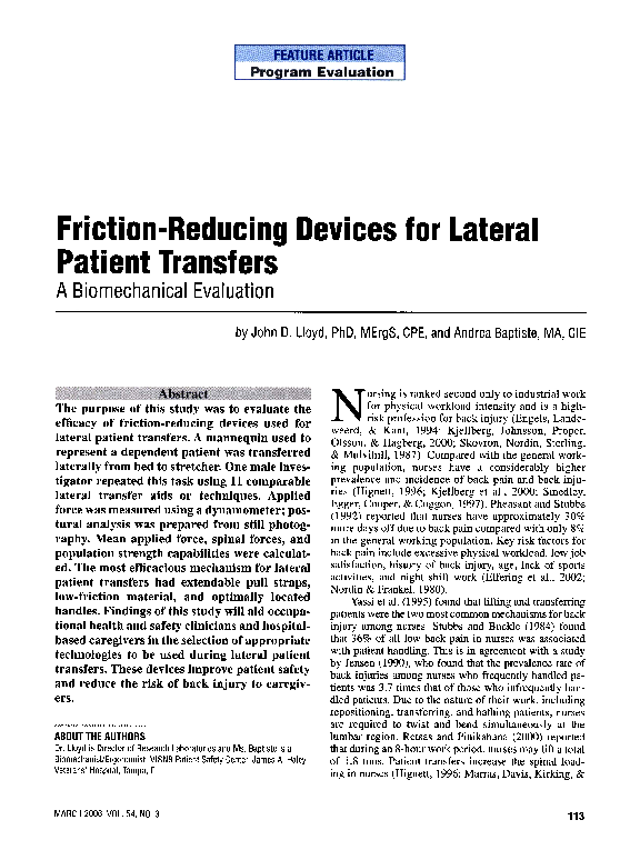 (PDF) Friction-Reducing Devices for Lateral Patient Transfers
