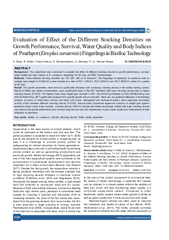 (PDF) Evaluation of Effect of the Different Stocking Densities on ...