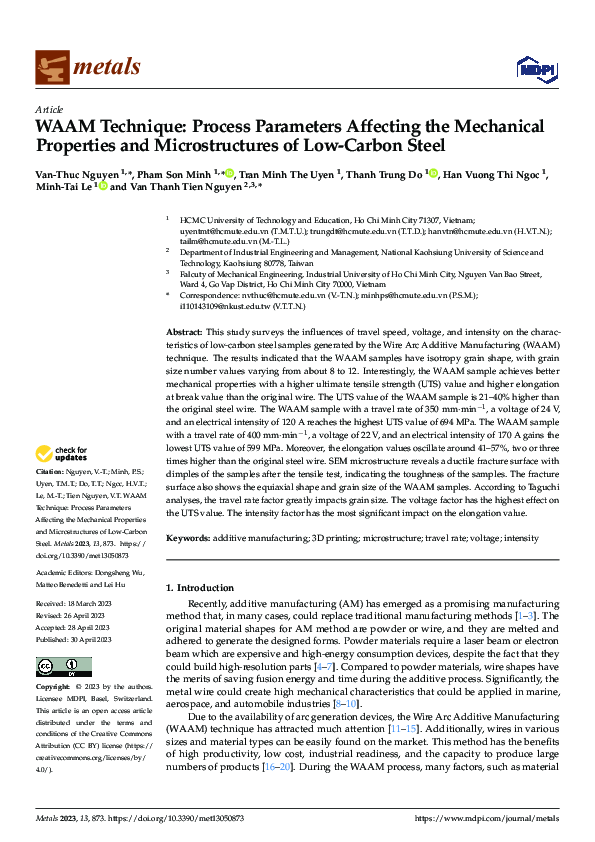 (PDF) WAAM Technique: Process Parameters Affecting the Mechanical ...