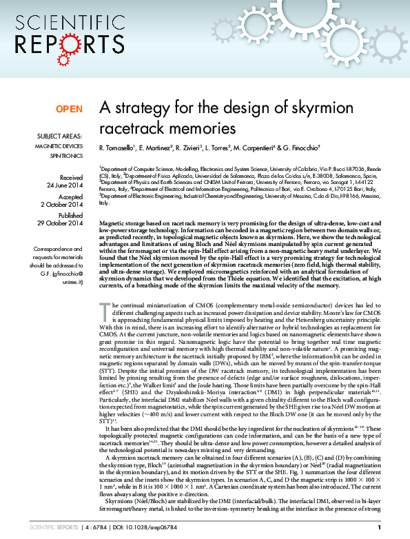 (PDF) A strategy for the design of skyrmion racetrack memories | Luis ...